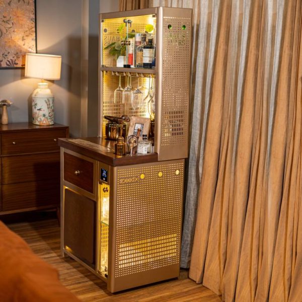 Model V SMART Home Bar Wooden Top Gold Lattice – Haus of Bars