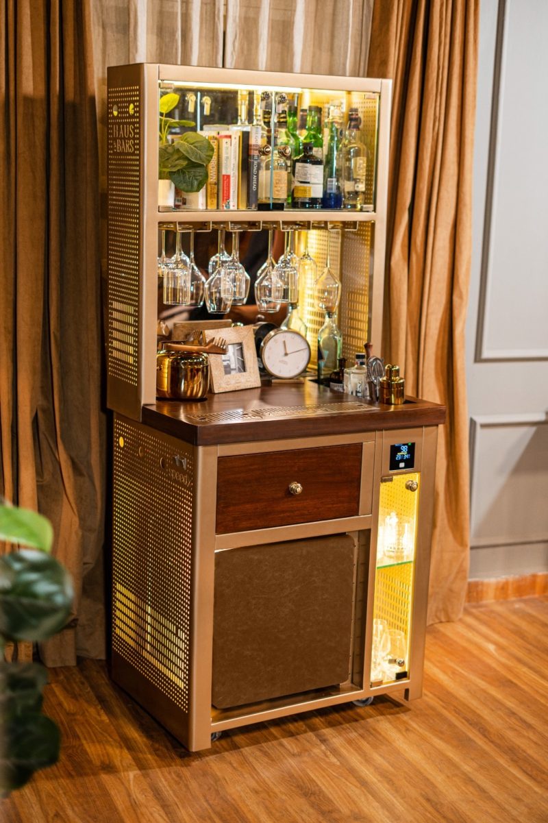 Model V SMART Home Bar Wooden Top Gold Lattice – Haus of Bars